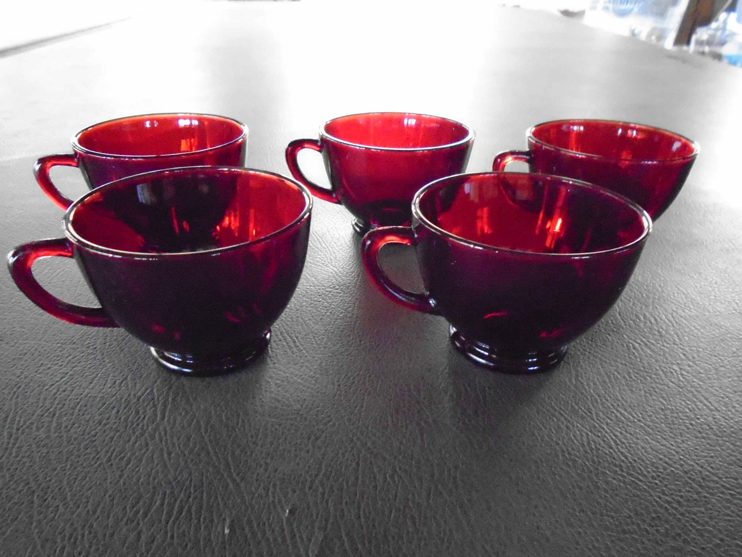 5 Anchor Hocking Red Crystal Punch Bowl Cups - Etsy