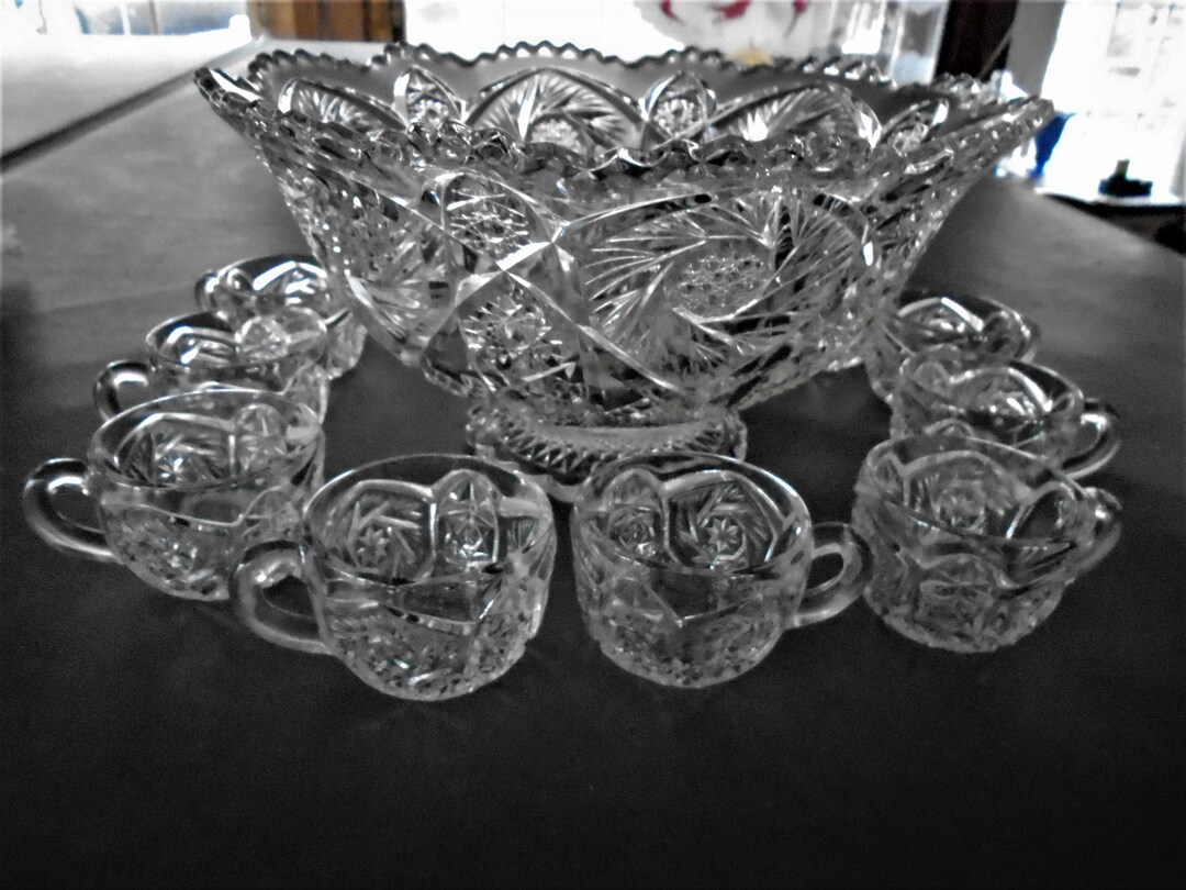 13 Piece Rare Imperial Glass Whirling Star Pattern Punch Bowl - Etsy