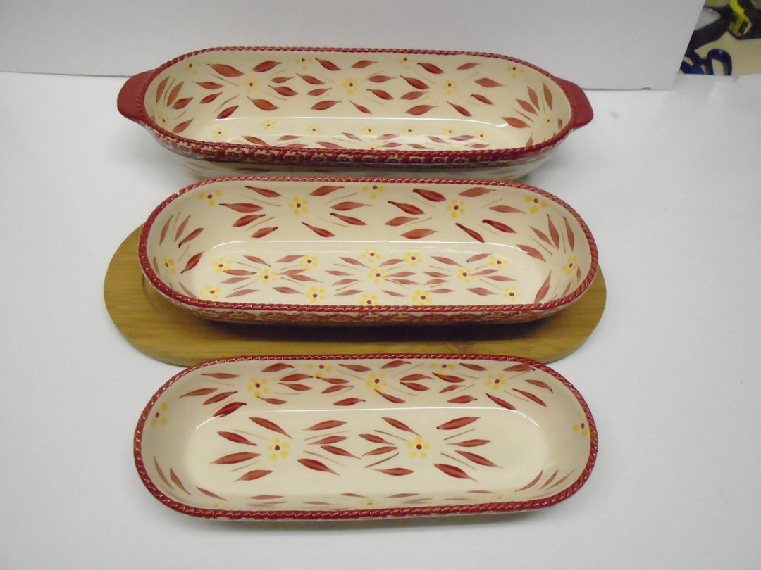 3 New Rare Temptations Red and Yellow Old World Serving Dishes With ...