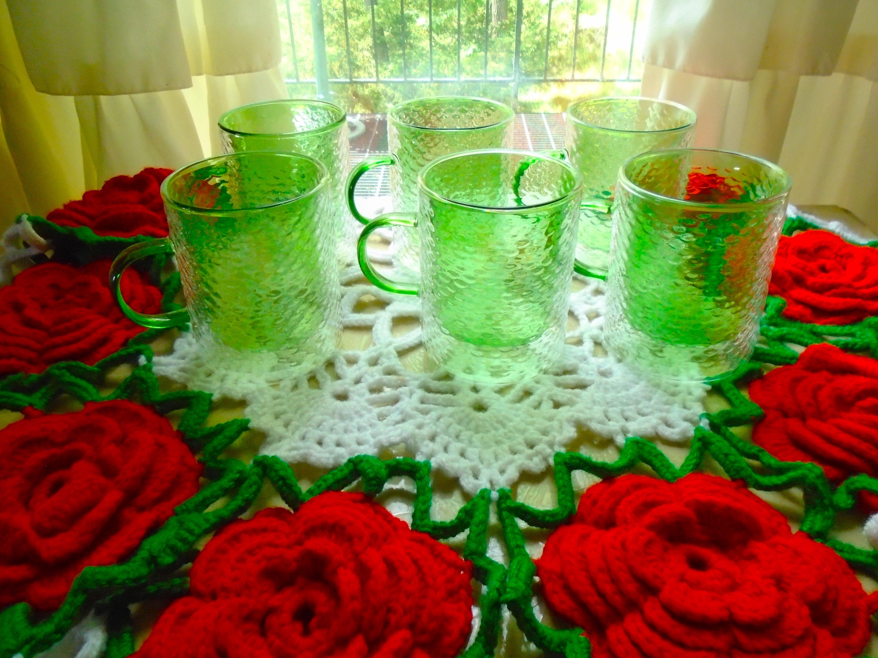 6 Hand Blown Coffee Mugs With Inner Green Liner and Handles - Etsy