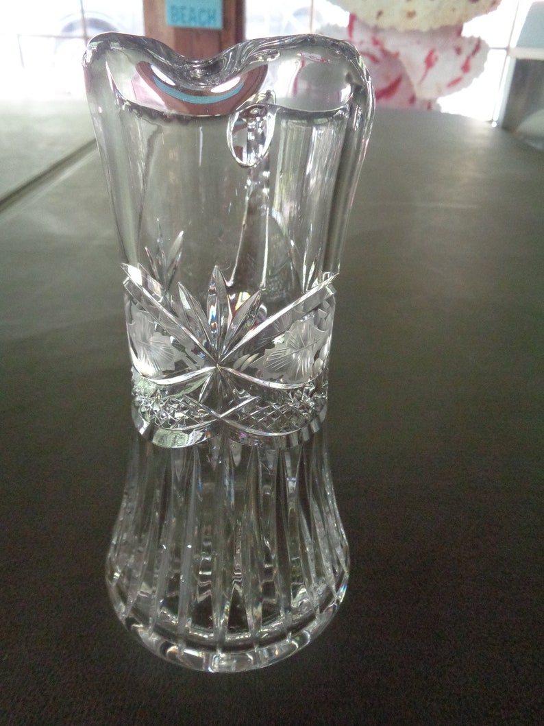 Rare Vintage Etched & Cut Lead Crystal Pitcher - Etsy