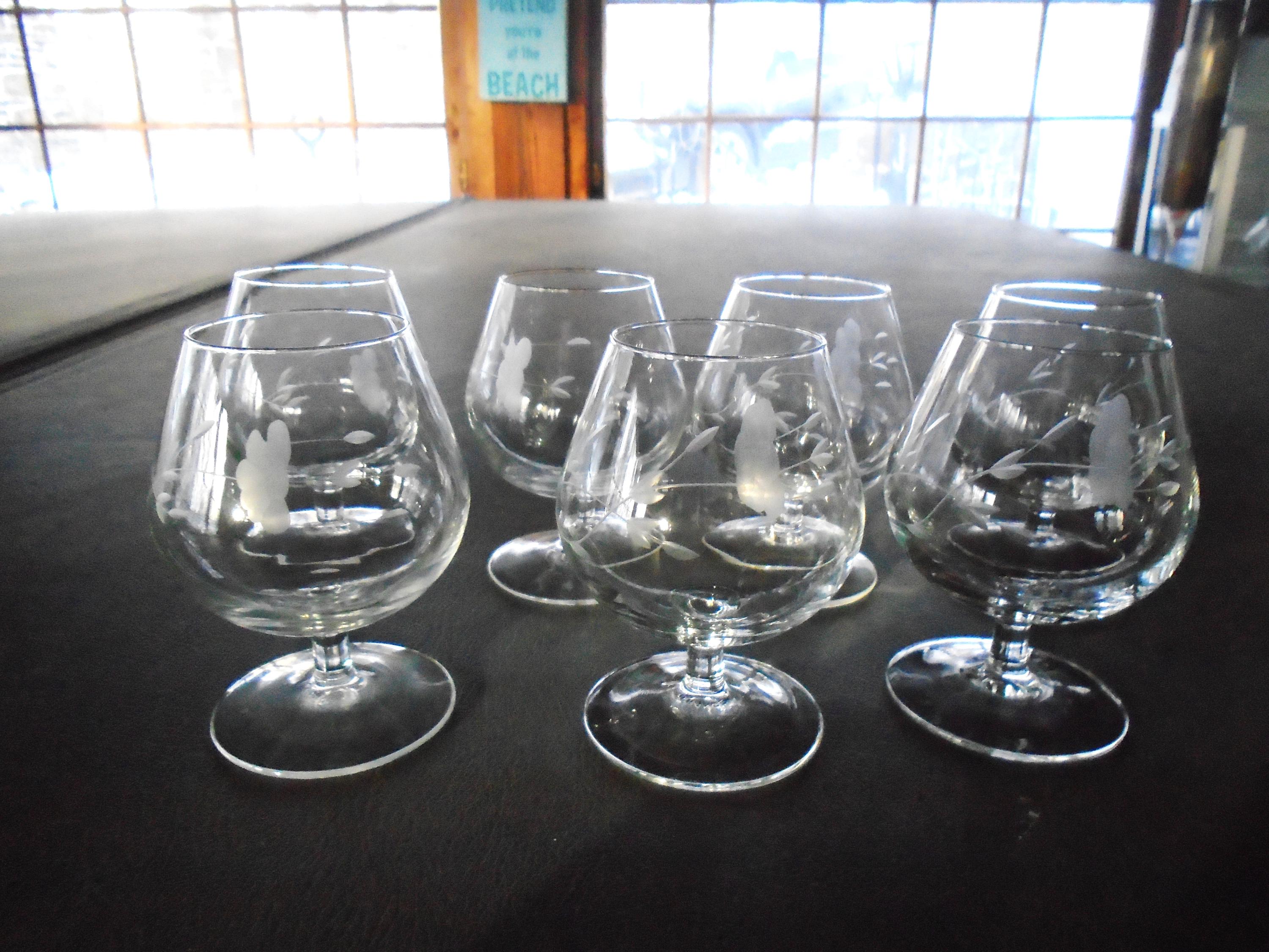 8 Piece Princess House Heritage Etched Flower Crystal Brandy Snifter ...