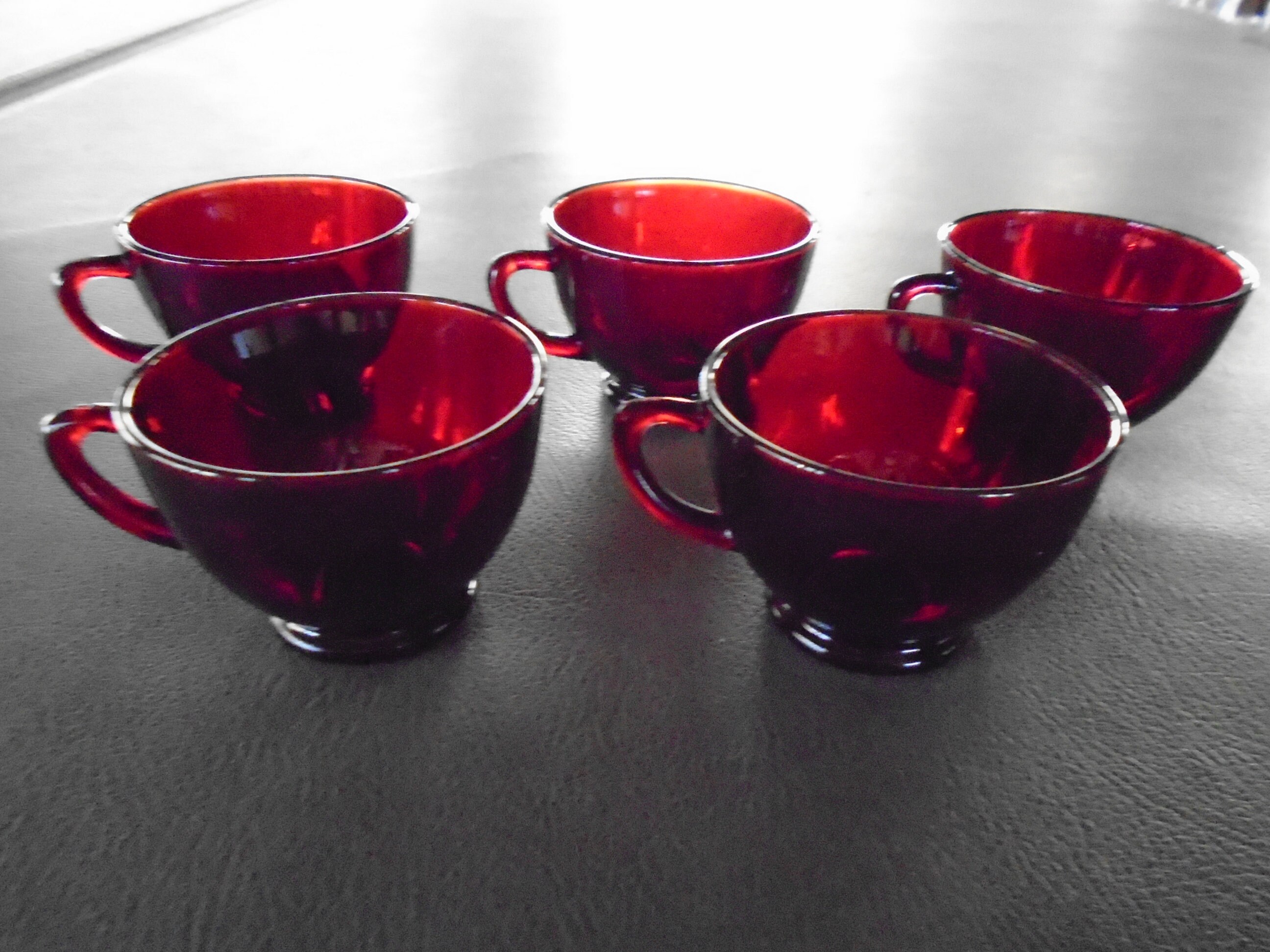 5 Anchor Hocking Red Crystal Punch Bowl Cups - Etsy