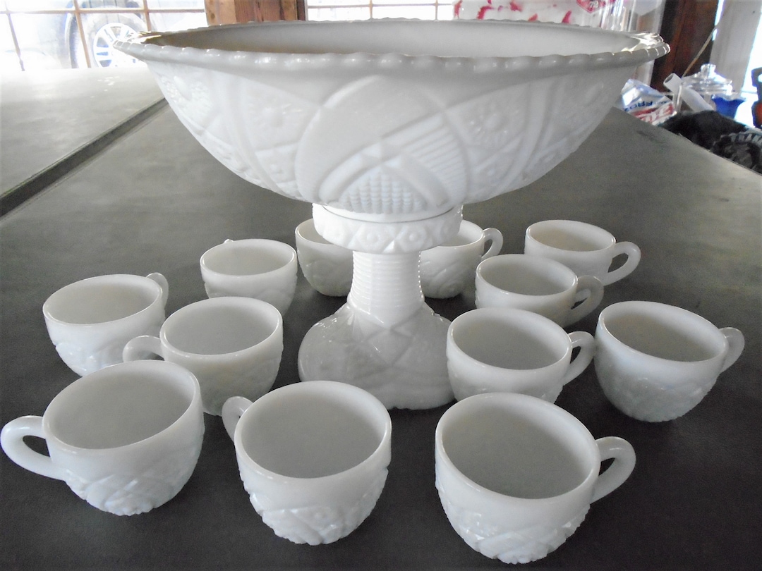 26 Piece Thatcher Mckee Concord Milk Glass 1941 Punch Bowl Set - Etsy
