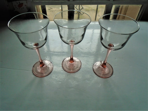3 Vintage Rosaline Crystal Wine Goblets - Etsy