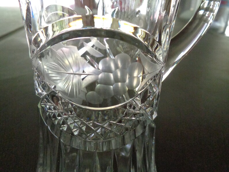 Rare Vintage Etched & Cut Lead Crystal Pitcher - Etsy