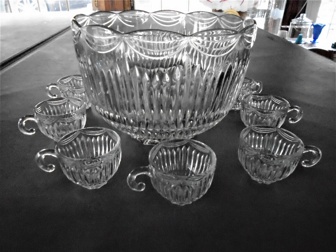 Rare Indiana Glass Company Royal Drape Pattern Punch Bowl Set - Etsy