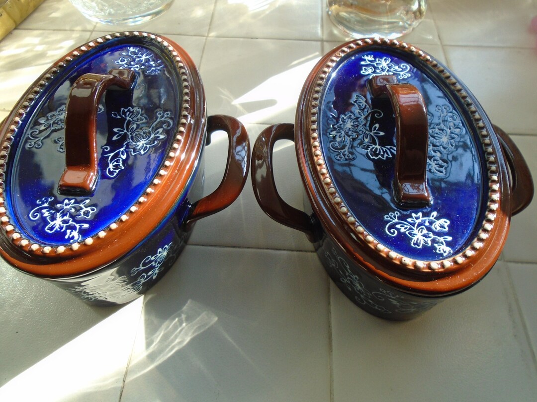 2 New Temptations Floral Lace Brown & Blue Casserole Dishes - Etsy