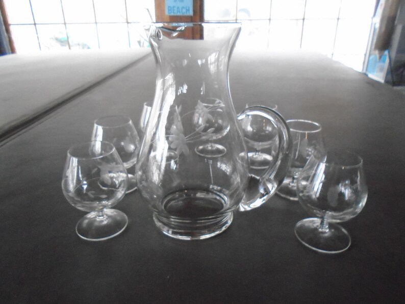 8 Piece Princess House Heritage Etched Flower Crystal Brandy Snifter ...