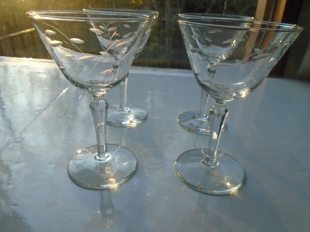 4 Vintage Libbey Windswept Engraved Wine Goblets - Etsy