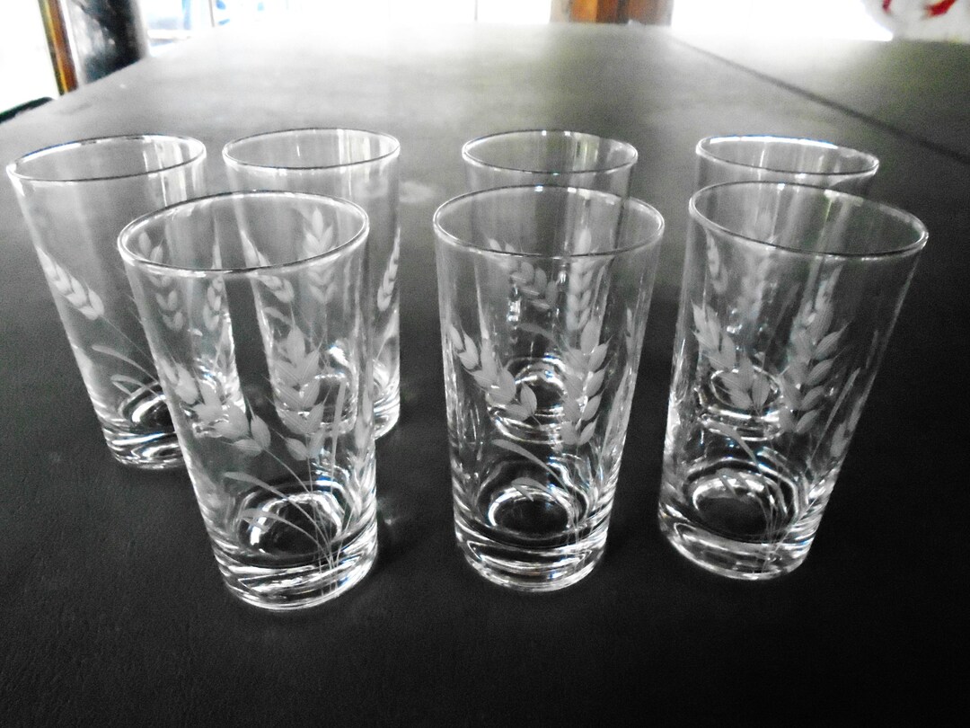 7 Vintage Etched Wheat Pattern Crystal Glasses - Etsy