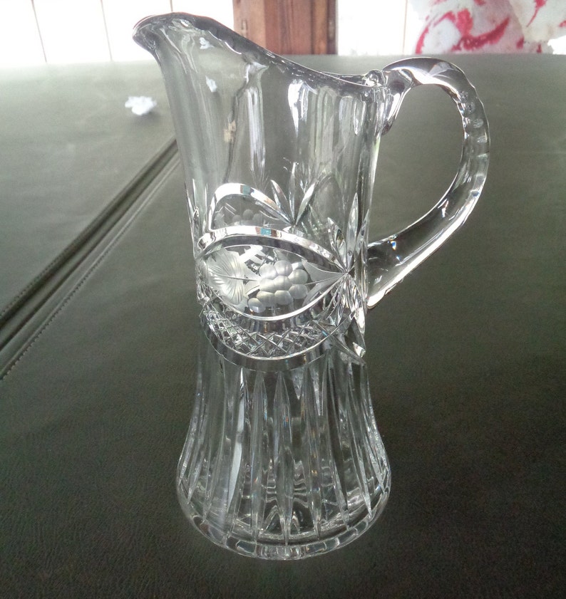 Rare Vintage Etched & Cut Lead Crystal Pitcher - Etsy