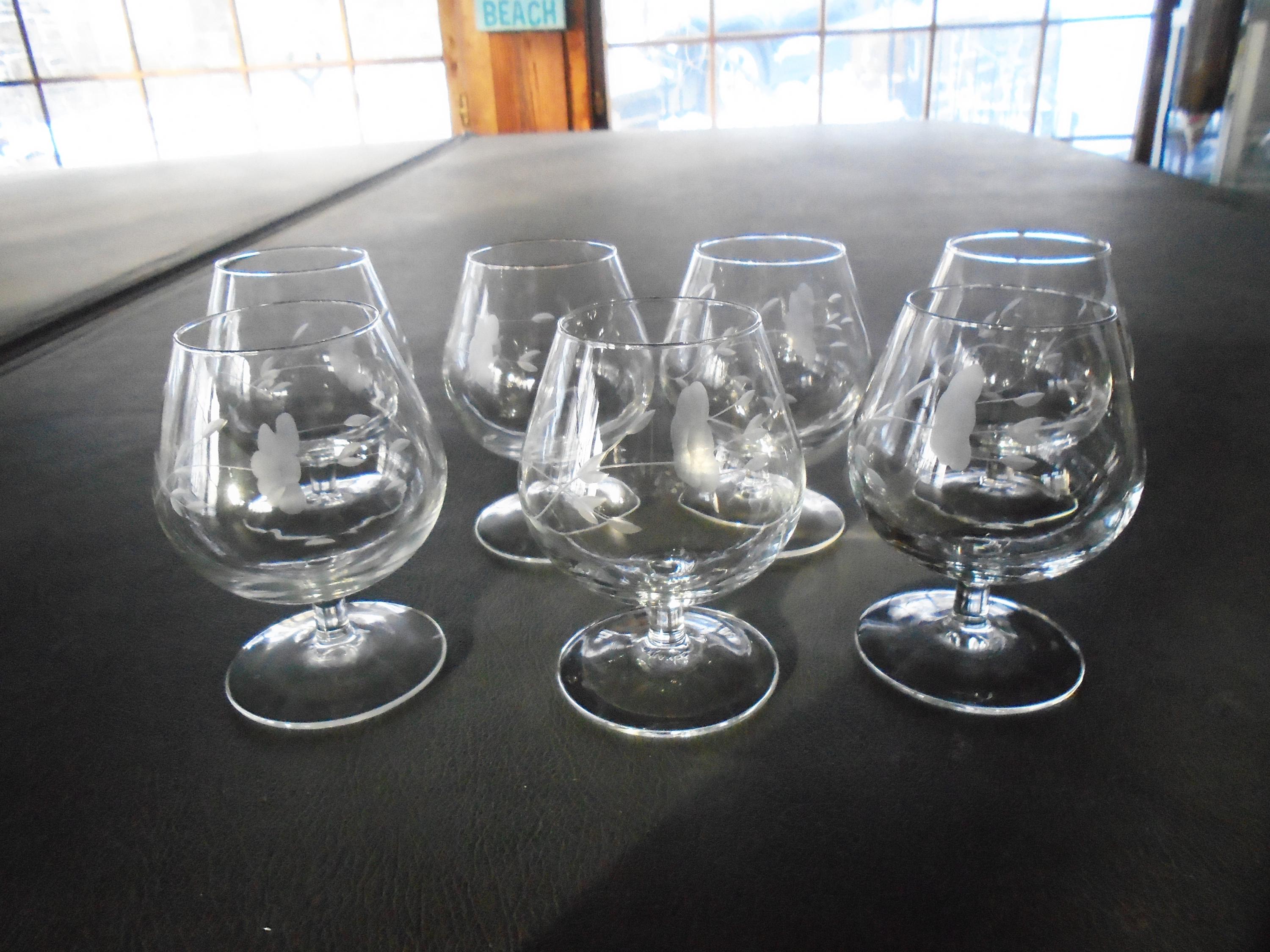 8 Piece Princess House Heritage Etched Flower Crystal Brandy Snifter ...