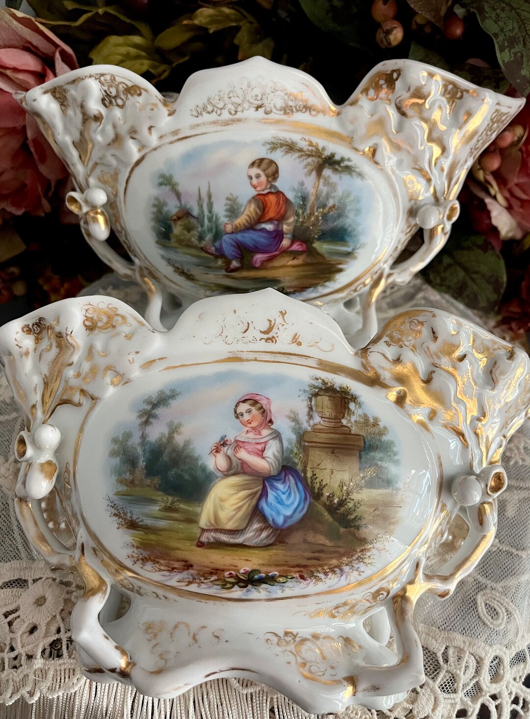 Rare Old Paris Porcelain Cache Pot Set - Etsy