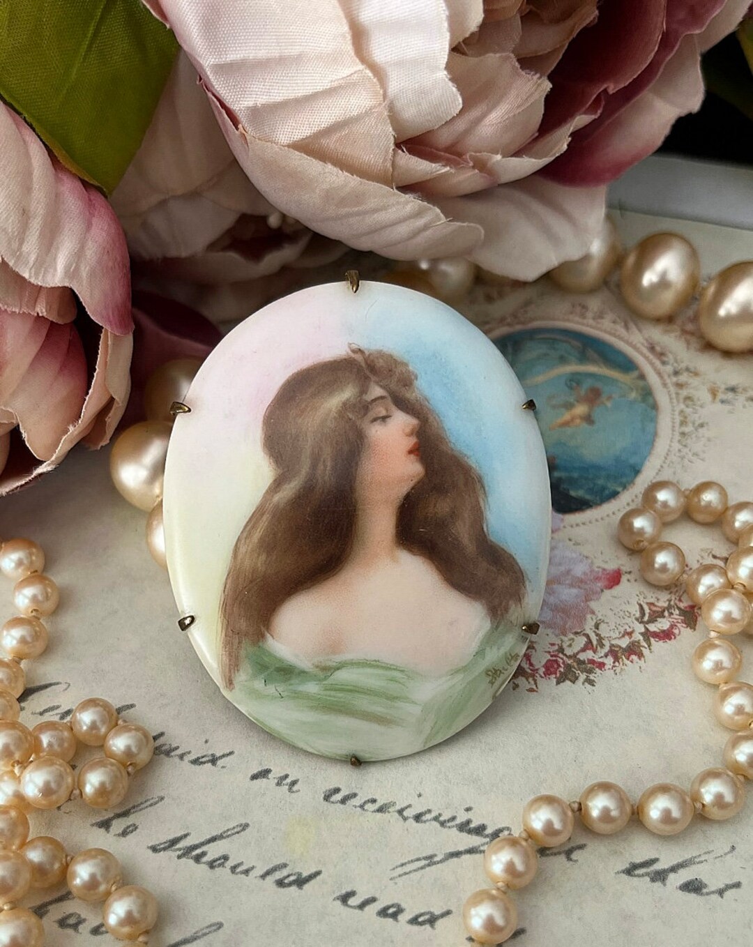 Art Nouveau Porcelain Portrait Brooch, Signed - Etsy