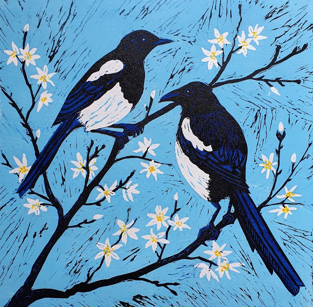 A Limited Edition Reduction Lino Print in 5 Colours 'two for Joy' of ...