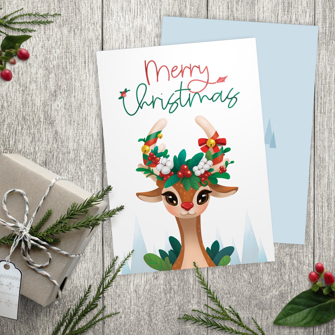 Christmas Card Rudolph holiday Card Print Downloadable - Etsy
