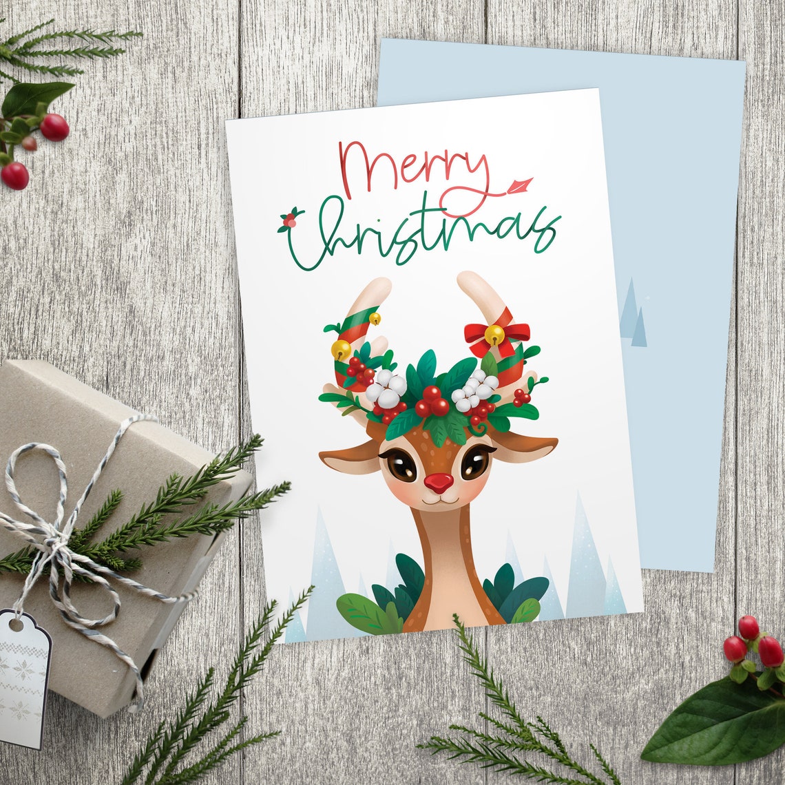 Christmas Card Rudolph holiday Card Print Downloadable Christmas Card ...