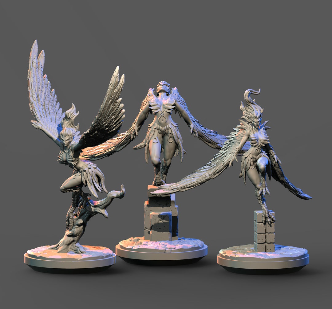 Three Harpies Dnd Miniature Miniatures for Tabletop Games Like D&D or War Games Clay Cyanide ...