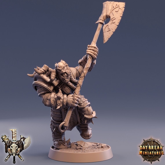 Orc Fighter With Two-handed Axe Dnd Miniature Orc Warrior - Etsy