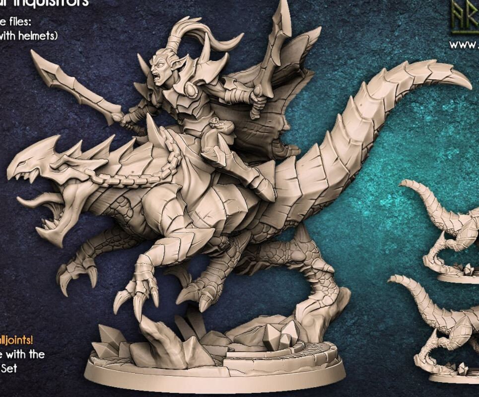 Mounted Dark Elf Fighter DnD Miniature Drown Warrior | Etsy