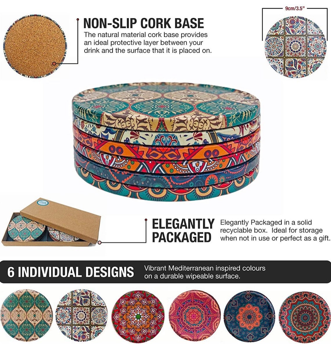 Coasters Set Set of 6 Decorative Design Coasters With | Etsy