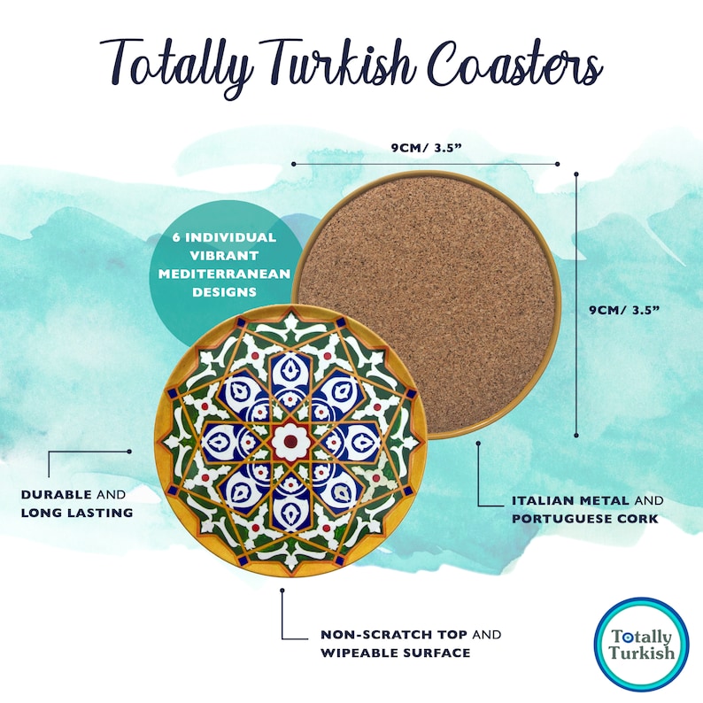 Coasters / Set of 6 Drink Coasters Turkish Mediterranean - Etsy UK