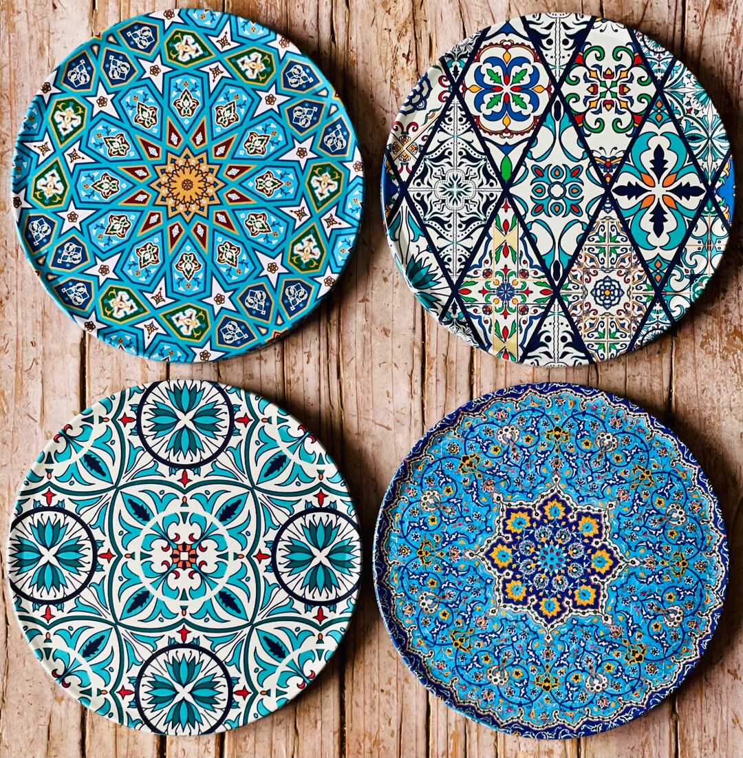 Coasters Set | Set of 4 Decorative Design Coasters | Mediterranean ...