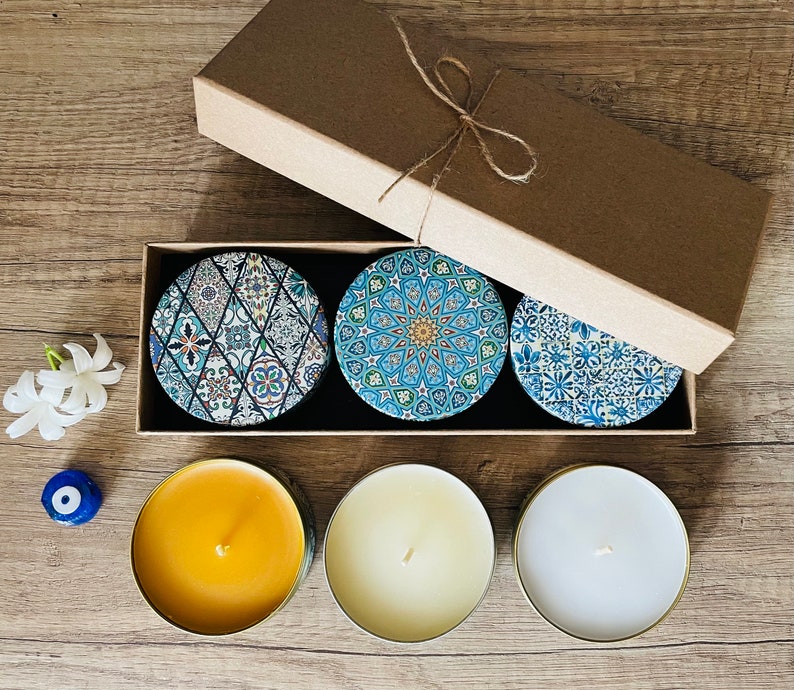 Set of 3 Large Scented Candles in Decorative Box With Matching Set of 6 ...