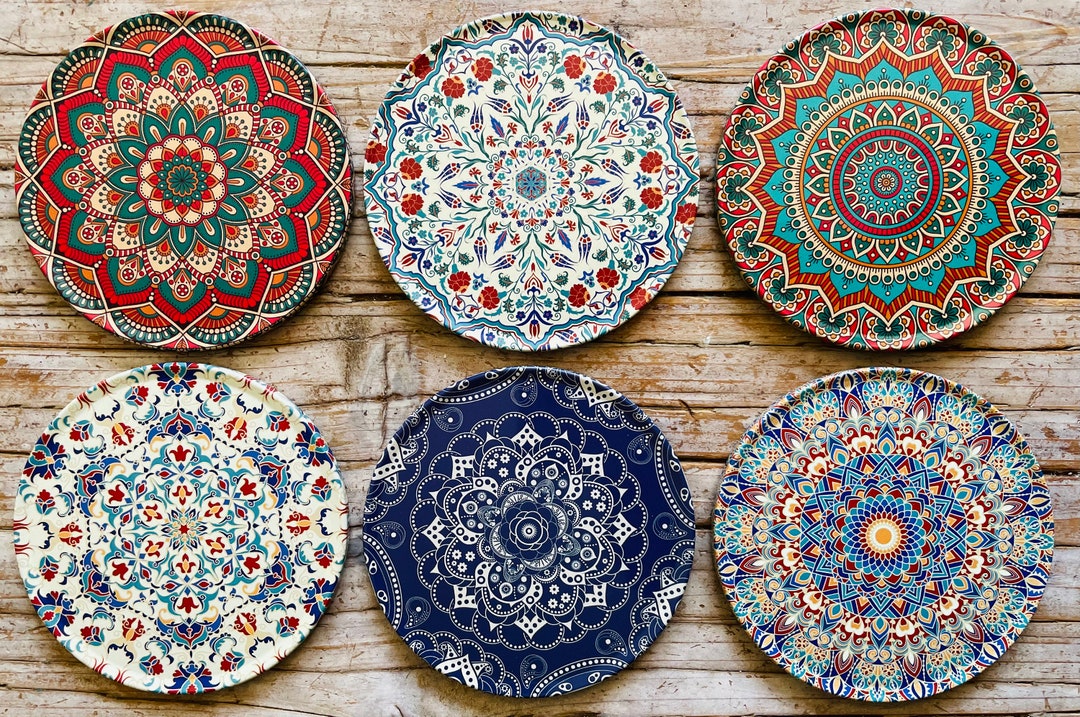 Set of 6 Coasters | Turkish Persian Pattern Coasters | Coaster Set ...