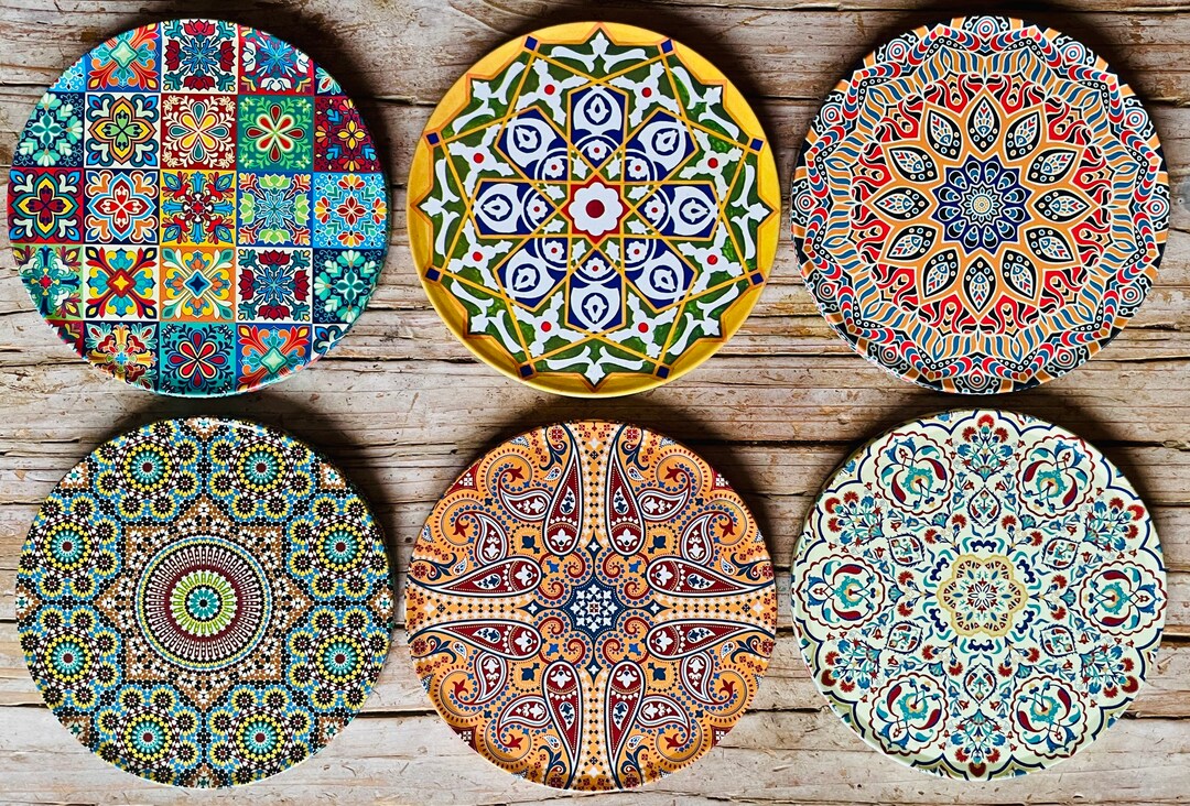 Turkish Coasters | Mediterranean Metal & Cork Drink Coaster Set - Etsy