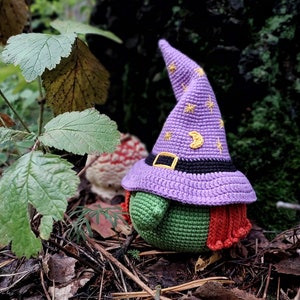Halloween Crochet Pattern Green Witch Doll Gnome Ornament. Witch Hat ...