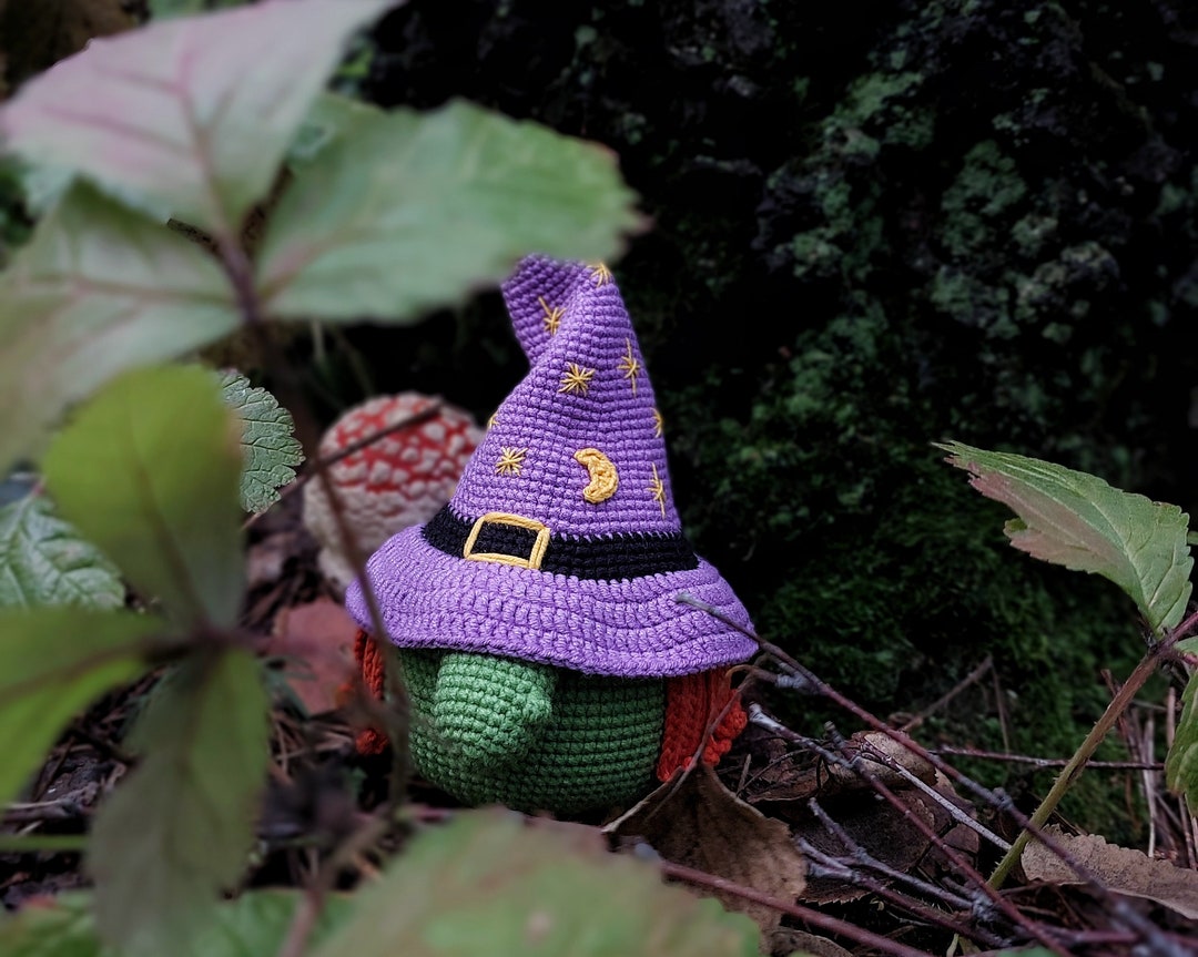 Halloween Crochet Pattern Green Witch Doll Gnome Ornament. Witch Hat ...