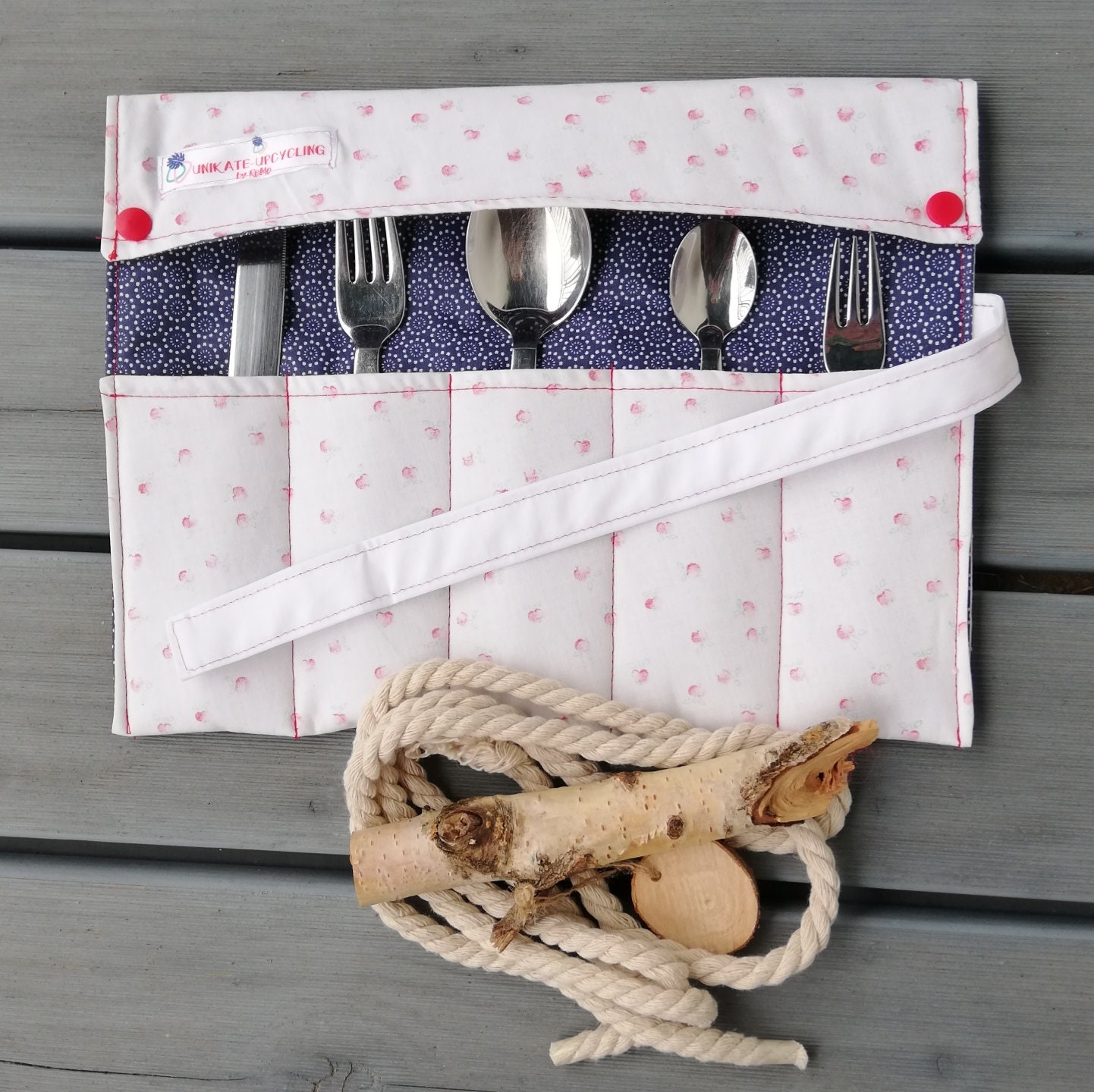 Sustainable cutlery bag cutlery roll for travel camping | Etsy