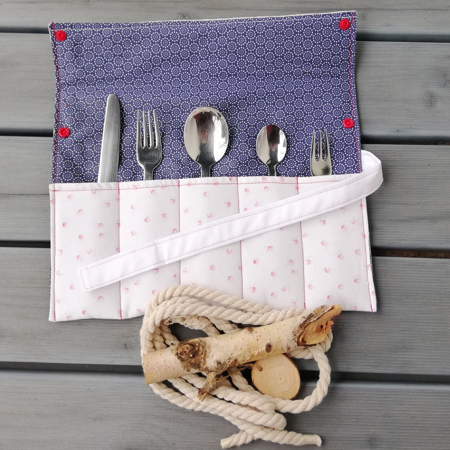 Sustainable cutlery bag cutlery roll for travel camping | Etsy