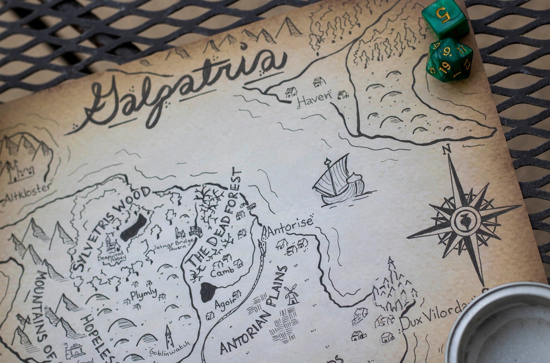 Continent Custom Fantasy Map - 8.5x11 Inch Original Hand Drawn Fantasy ...