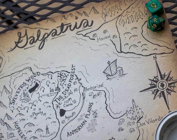 Continent Custom Fantasy Map - 8.5x11 Inch Original Hand Drawn Fantasy ...