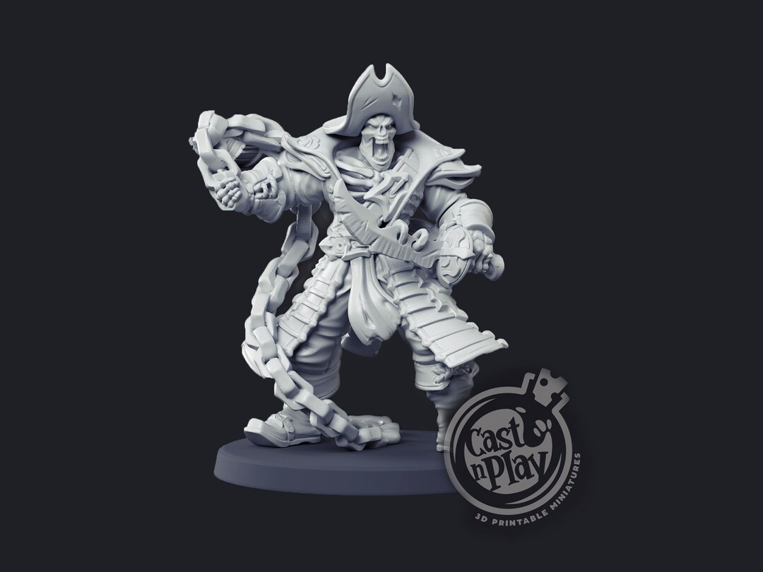 Undead Pirate Captain Cast N Play Printed Miniature Dungeons & Dragons ...