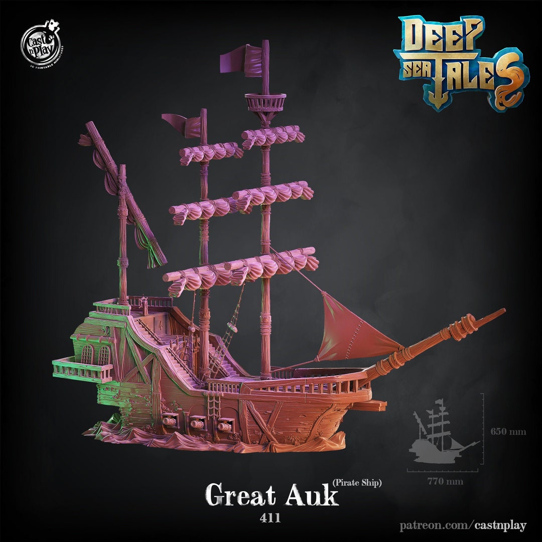 The Great Auk Pirate Ship - Cast N Play Printed Boat/terrain Piece ...