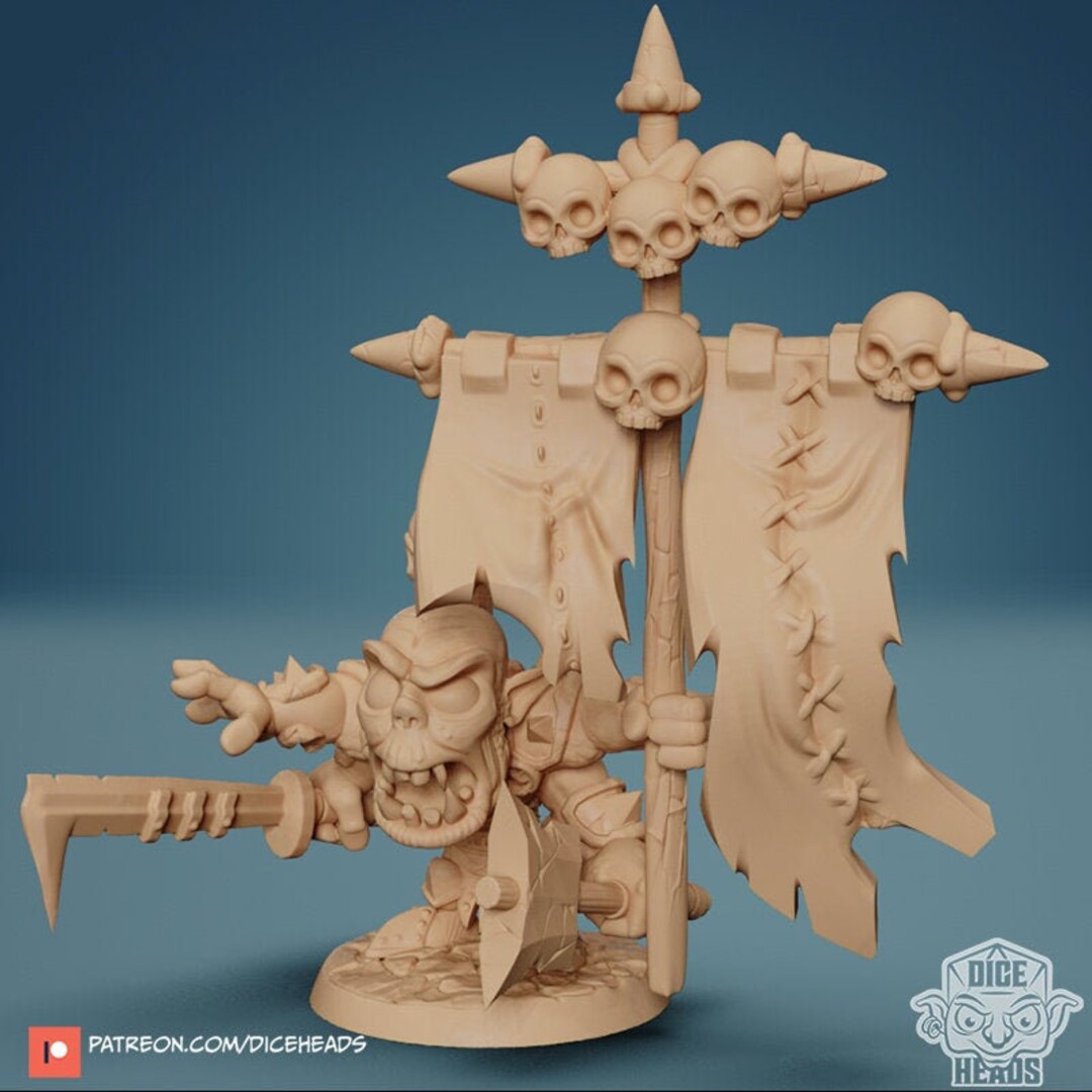 Mutant Ork, Flag Bearer Dice Heads Printed Miniatures Dungeons ...