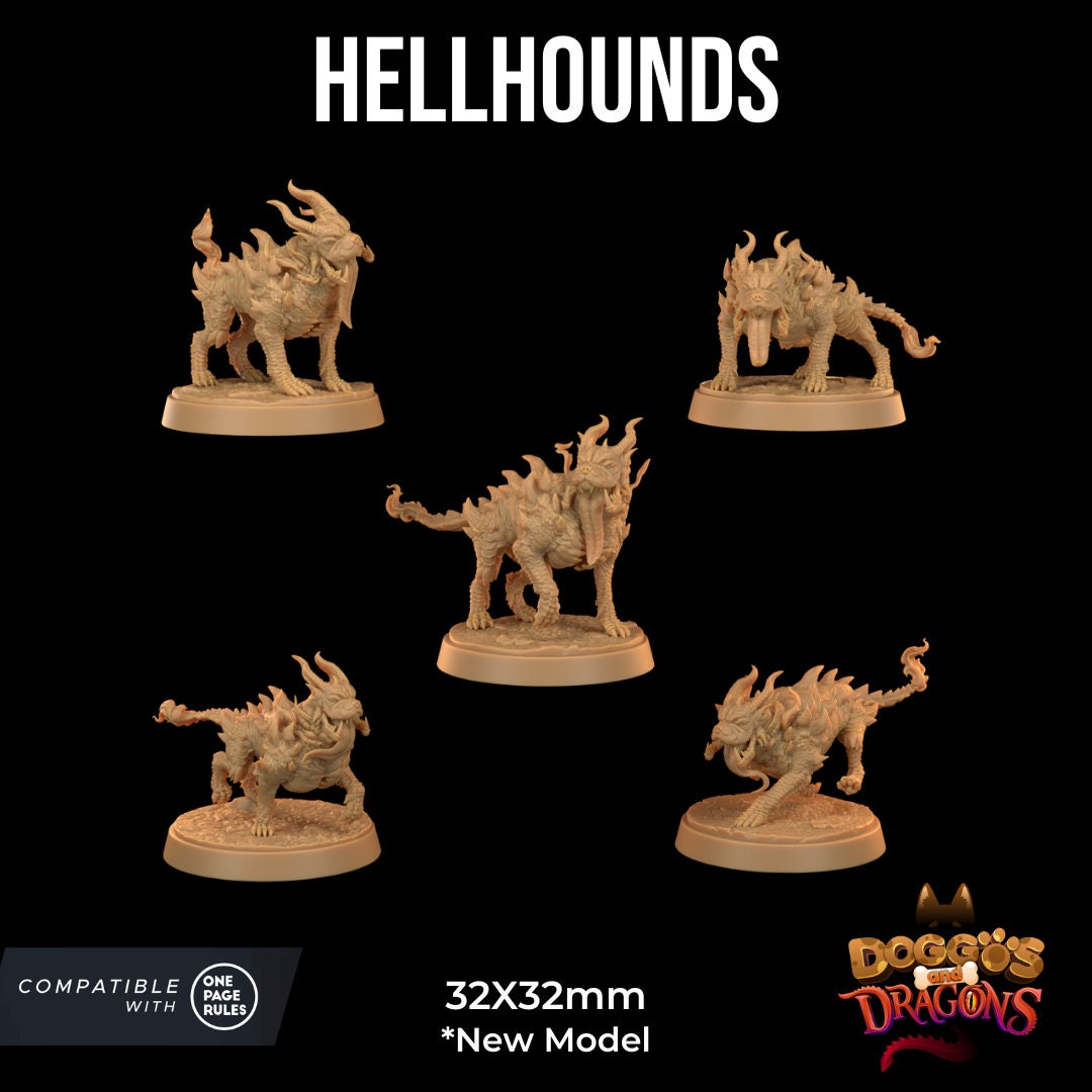 Hellhounds - 5 the Dragon Trapper's Lodge Printed Miniatures | Dungeons & Dragons | Pathfinder ...