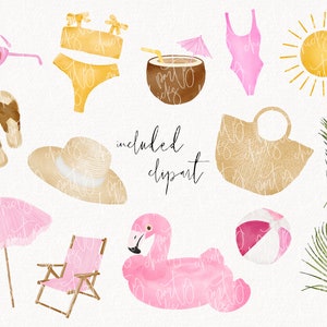 Tropical Beach Watercolor, Pool Party Bachelorette Clip Art ...