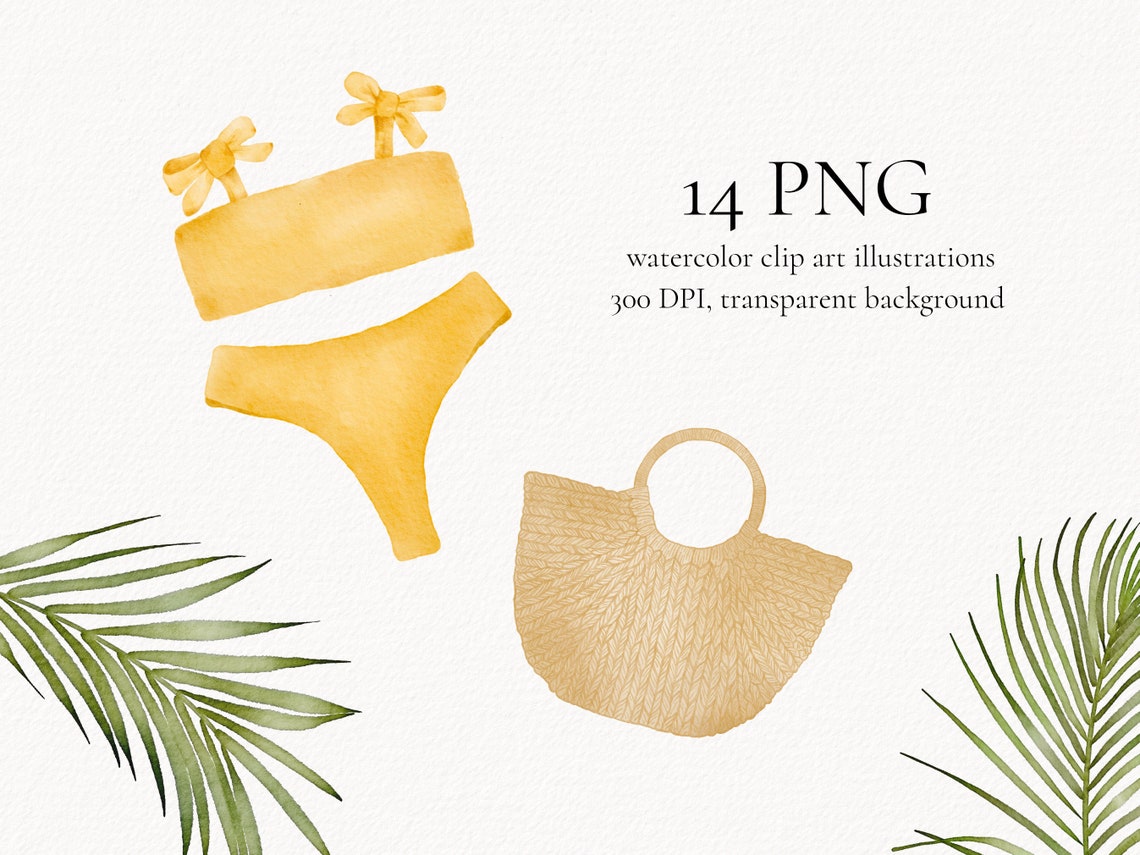 Tropical Beach Watercolor, Pool Party Bachelorette Clip Art ...