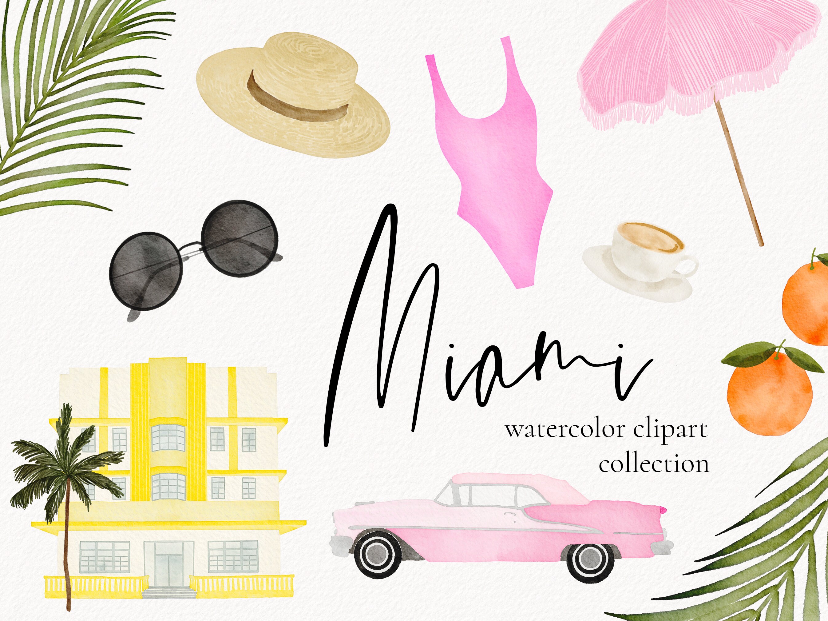 Miami Watercolor Clipart Miami Bachelorette Clip Art Miami - Etsy