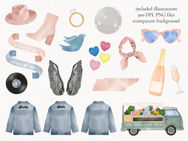 Nashville Bachelorette Watercolor Clipart Nash Bash - Etsy