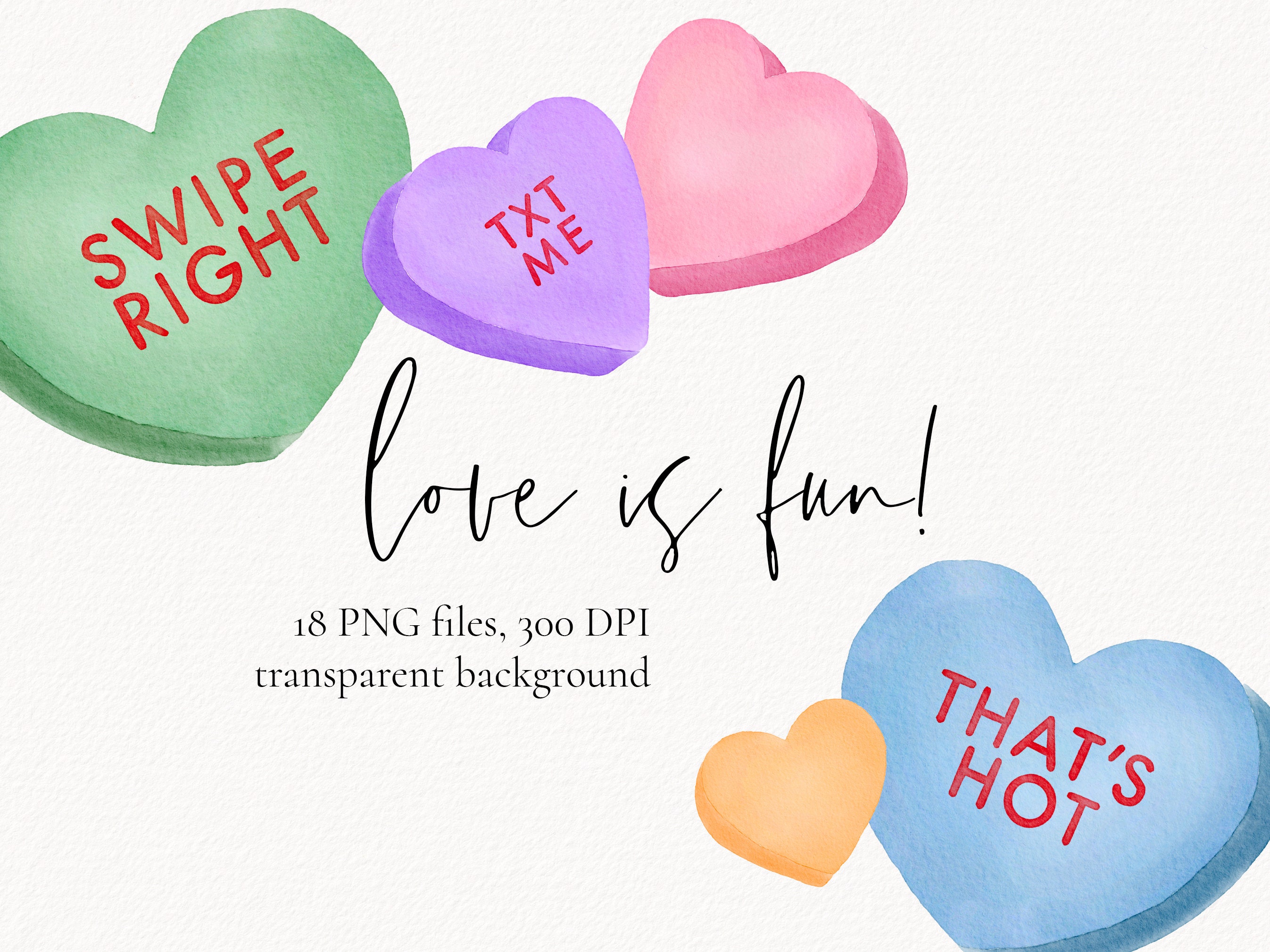 Valentines Watercolor Clipart, Candy Hearts Watercolor Clipart ...