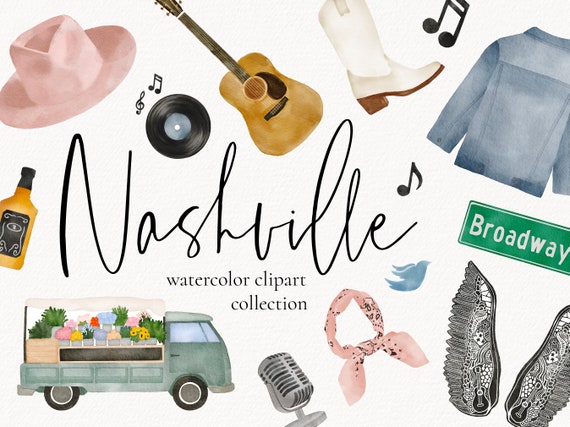Nashville Bachelorette Watercolor Clipart Nash Bash - Etsy