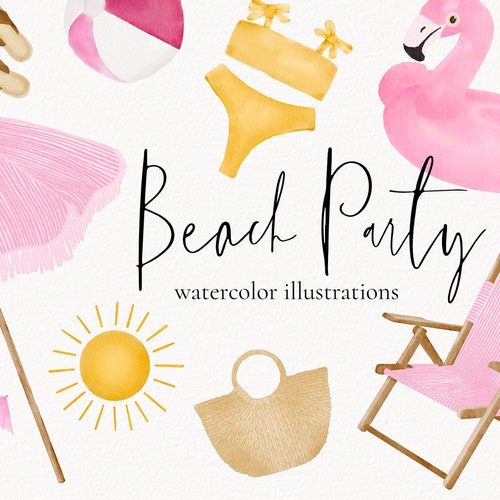 Tropical Beach Watercolor Pool Party Bachelorette Clip Art - Etsy