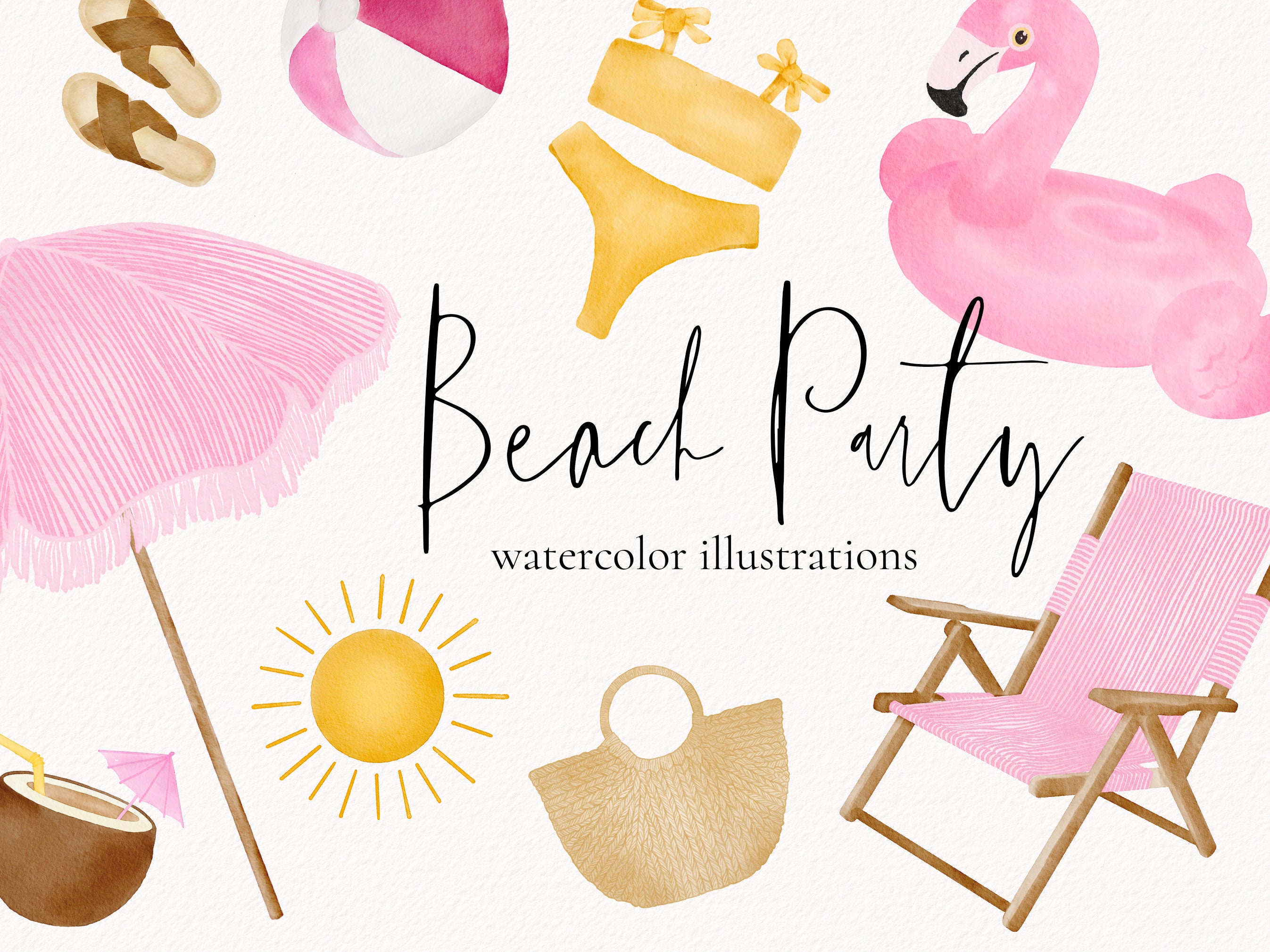 Tropical Beach Watercolor Pool Party Bachelorette Clip Art - Etsy
