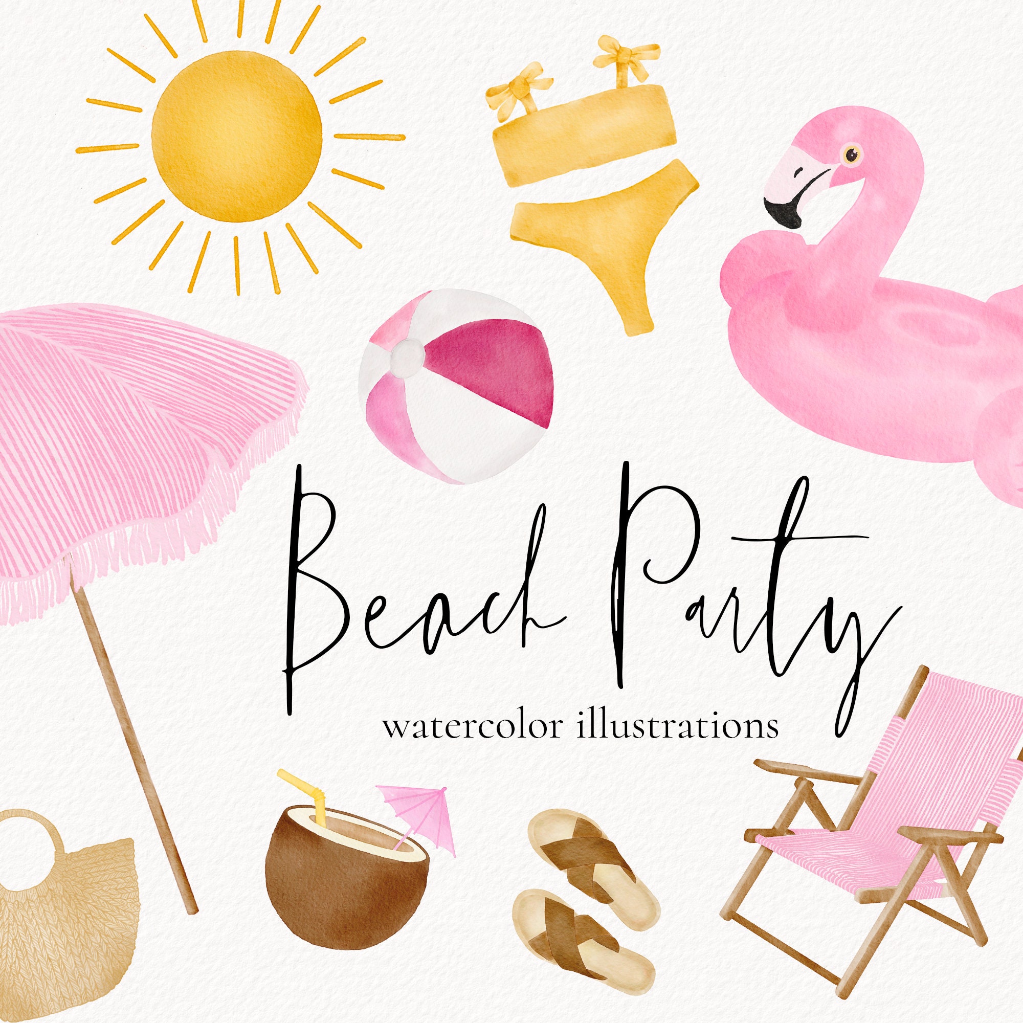 Tropical Beach Watercolor, Pool Party Bachelorette Clip Art ...